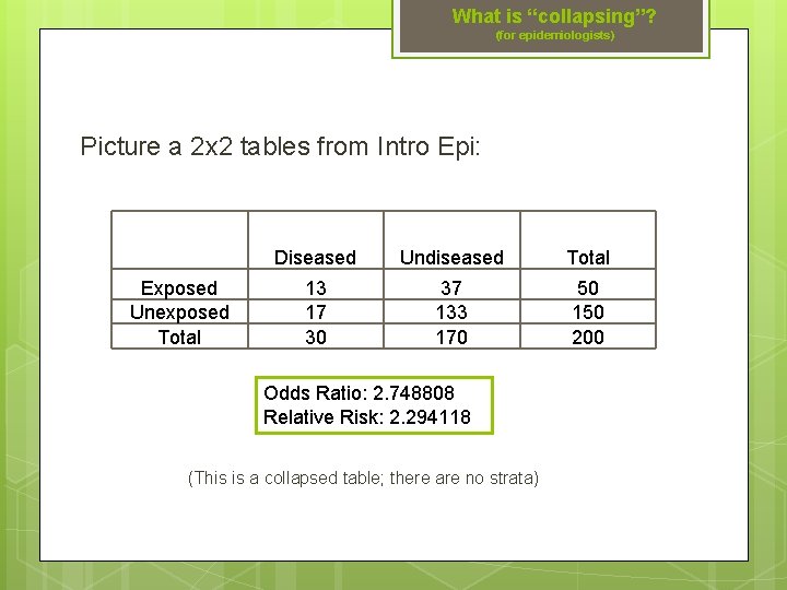 What is collapsing for epidemiologists Picture a 2