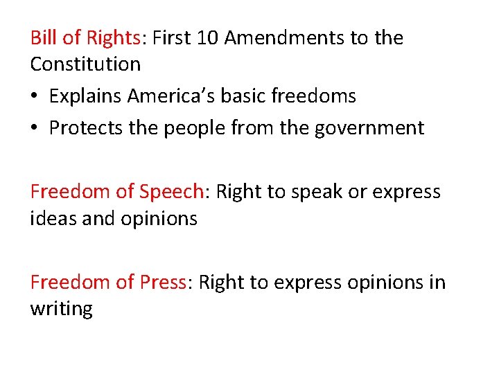 Bill of Rights First Amendment Notes Bill of