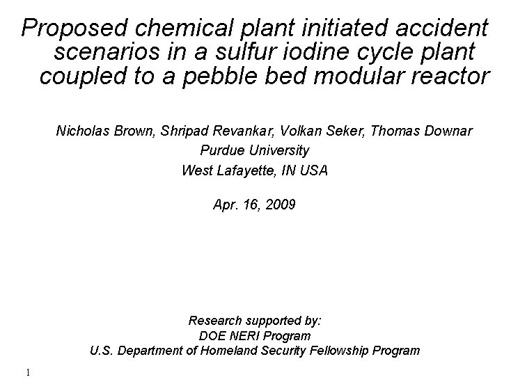 Proposed chemical plant initiated accident scenarios in a