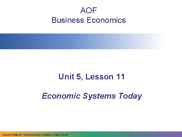 AOF Business Economics Unit 5 Lesson 11 Economic