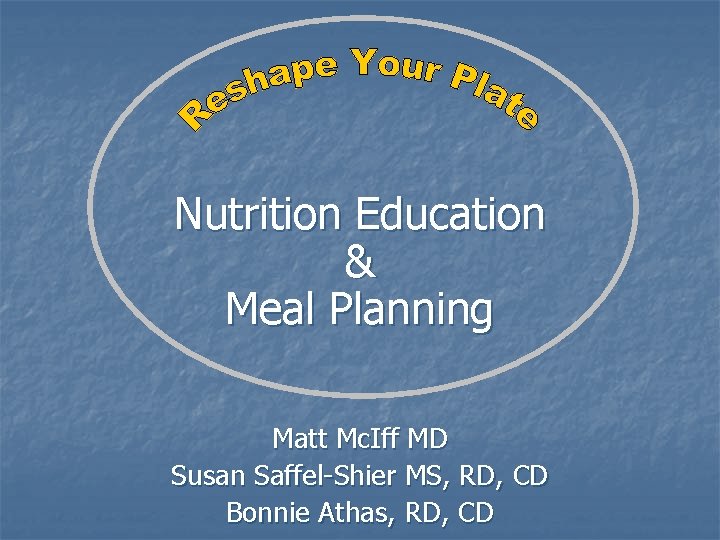 Nutrition Education Meal Planning Matt Mc Iff MD