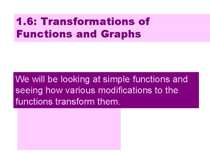 1 6 Transformations of Functions and Graphs We