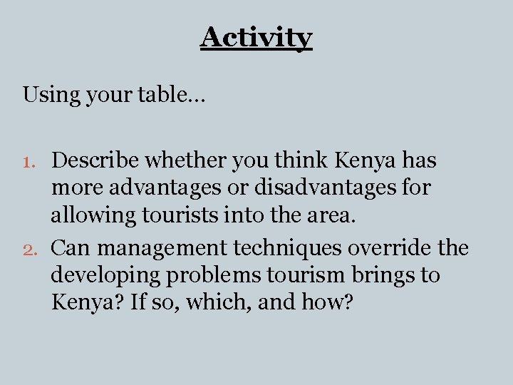 International Tourism Case Study KENYA Kenya Kenya Map