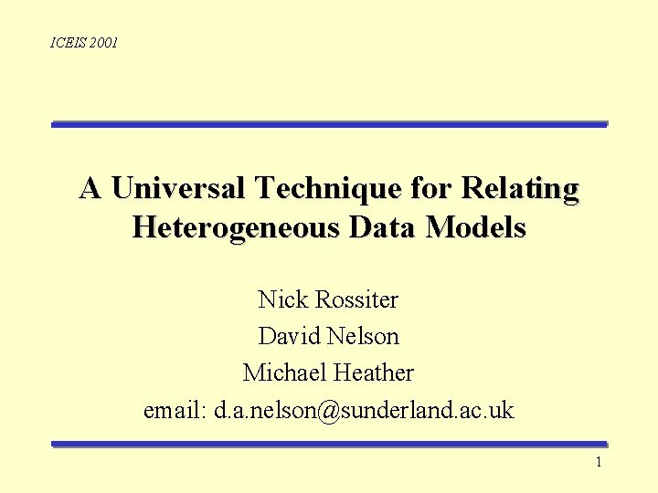 ICEIS 2001 A Universal Technique for Relating Heterogeneous