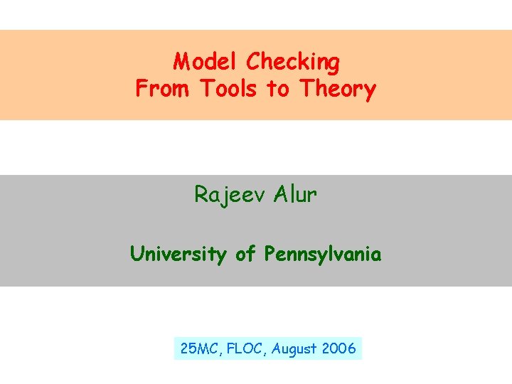 Model Checking From Tools to Theory Rajeev Alur