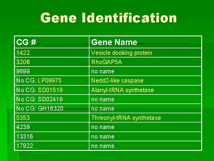 Bioinformatics Project Lisa Leone Gene Identification CG Gene