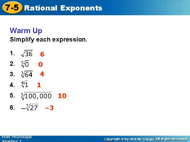 Exponents 7 5 Rational Exponents Warm Up Lesson