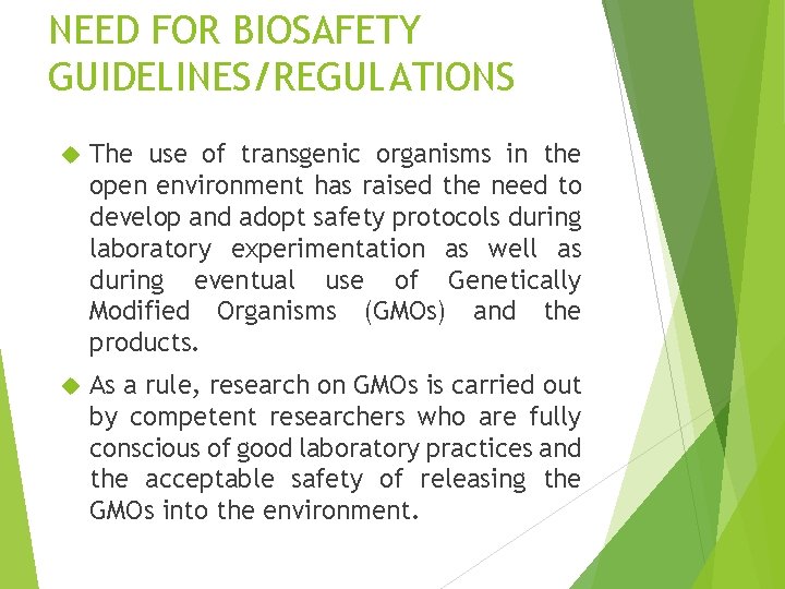 International rules and regulations for biosafety and GMOs