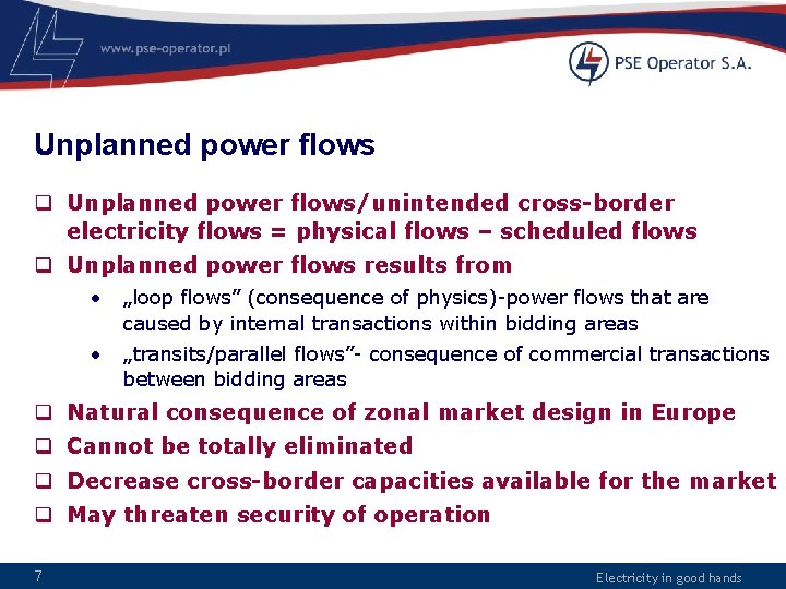 Unintended crossborder electricity flows in Central Eastern Europe