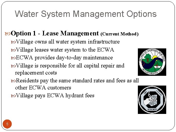 Village of Hamburg Water Consolidation Study Public Information