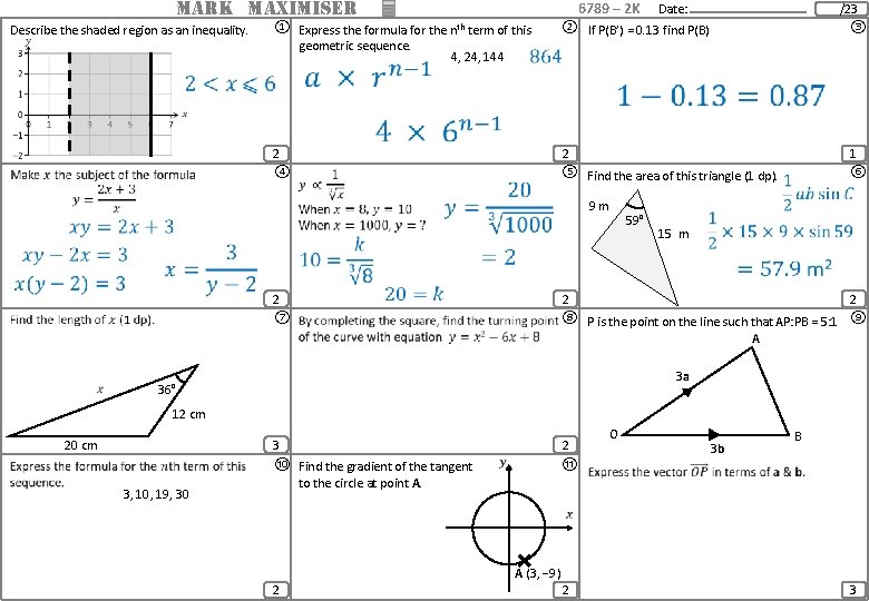 MARK MAXIMISER Describe the shaded region as an
