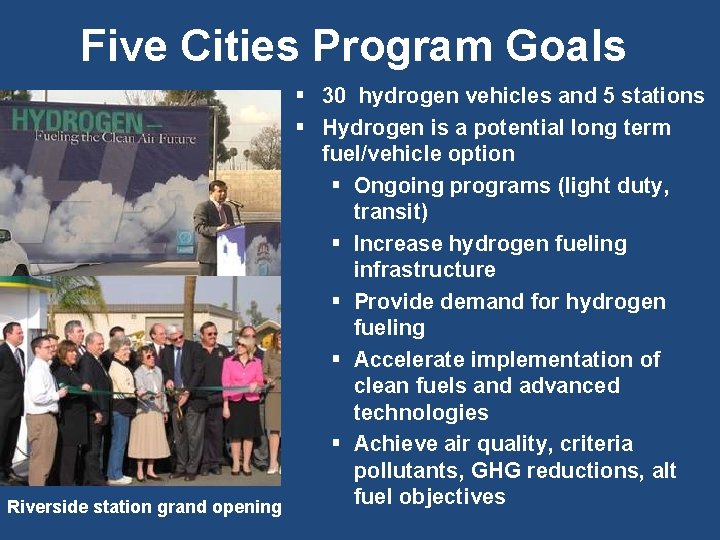 AQMDs Five Cities Program Demonstrating Hydrogen Vehicles and