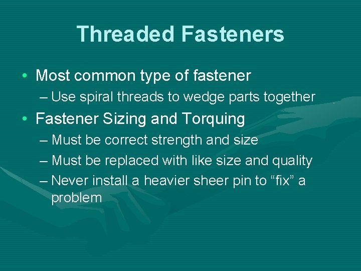Fasteners Chapter 5 Fasteners Objectives Describe USC threadedfastener