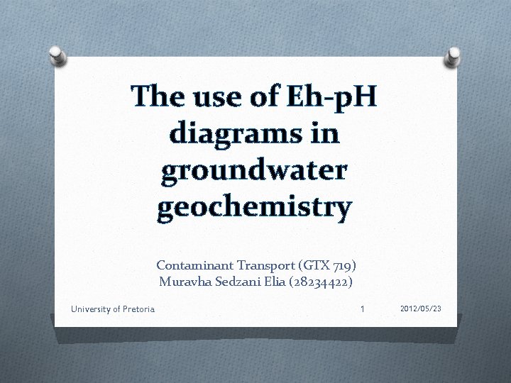 The use of Ehp H diagrams in groundwater