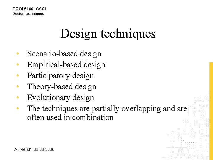 TOOL 5100 CSCL Design techniques Design Techniques Anders