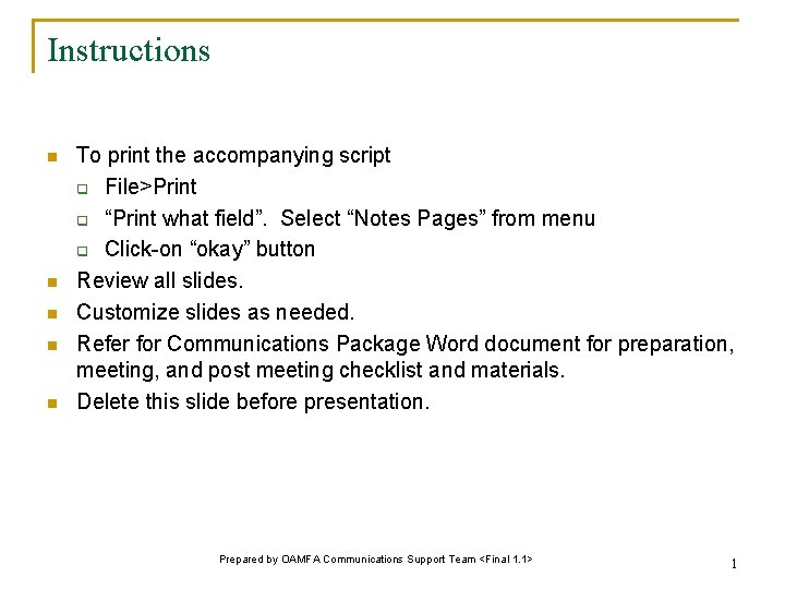 Instructions n n n To print the accompanying