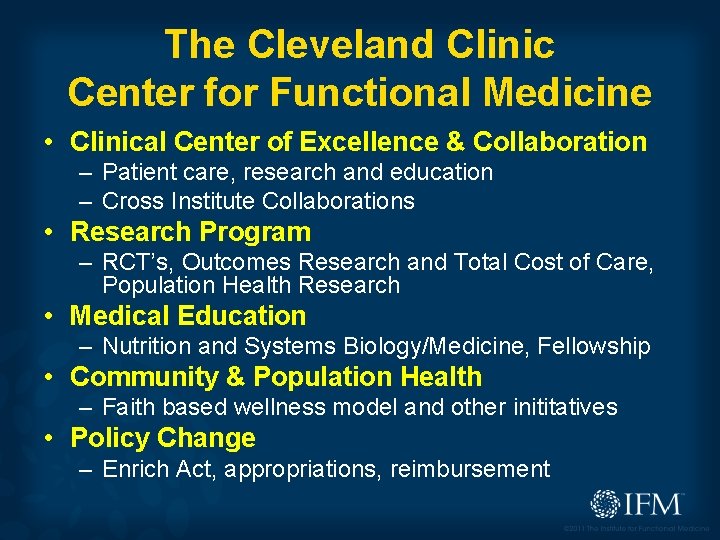 Why Functional Medicine Why Now Why Cleveland Clinic