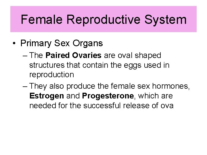 Unit Four Female Reproductive System Female Reproductive System