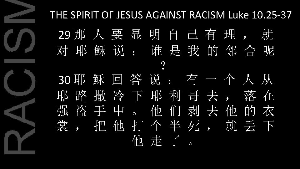 RACIS THE SPIRIT OF JESUS AGAINST RACISM Luke