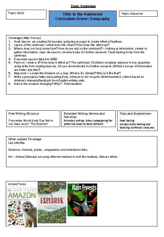 Year 5 Spring 2 In the Rainforest Curriculum