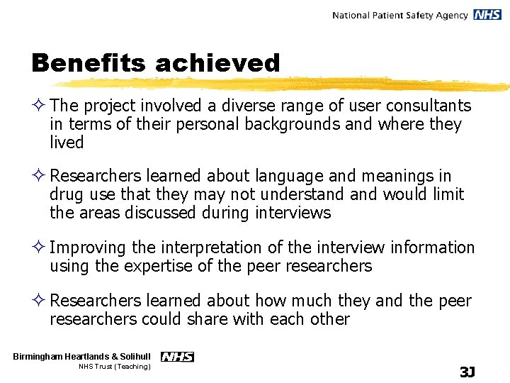 Levels of involvement Levels of involvement in research