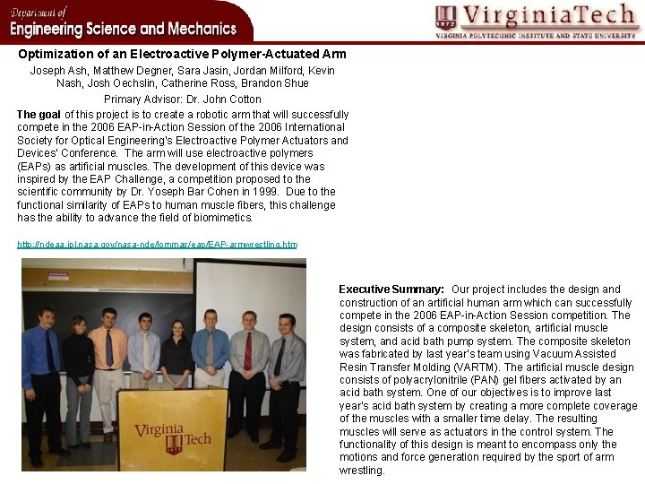 Optimization of an Electroactive PolymerActuated Arm Joseph Ash