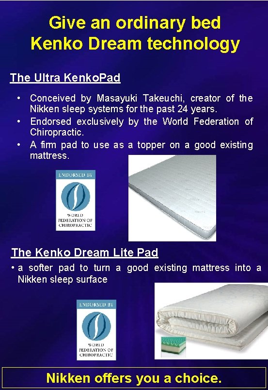 THE NIKKEN SLEEP SYSTEM The way to a