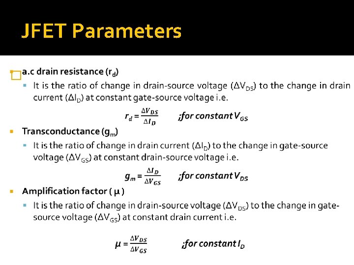 ChapterIV Field Effect Transistor FET Contents Junction Field