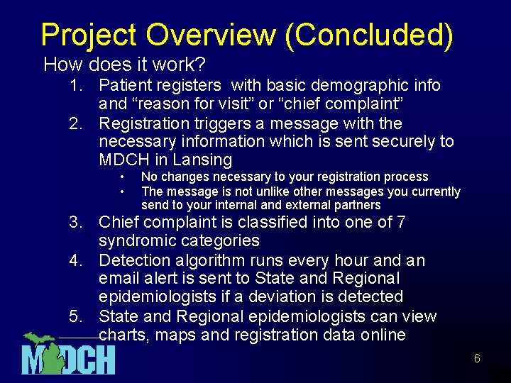 Michigan Disease Surveillance System Syndromic Surveillance Project January