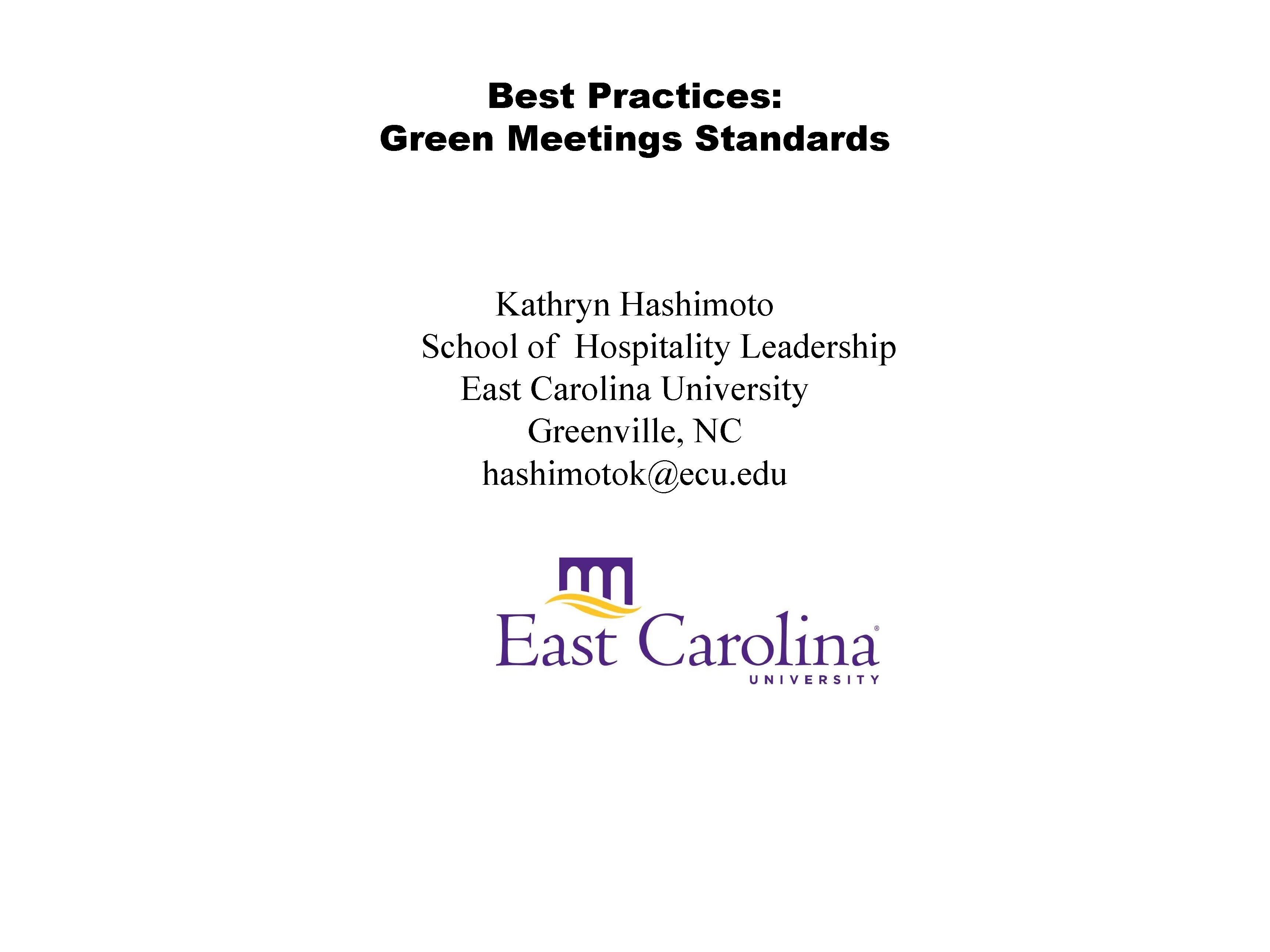 Best Practices Green Meetings Standards Kathryn Hashimoto School