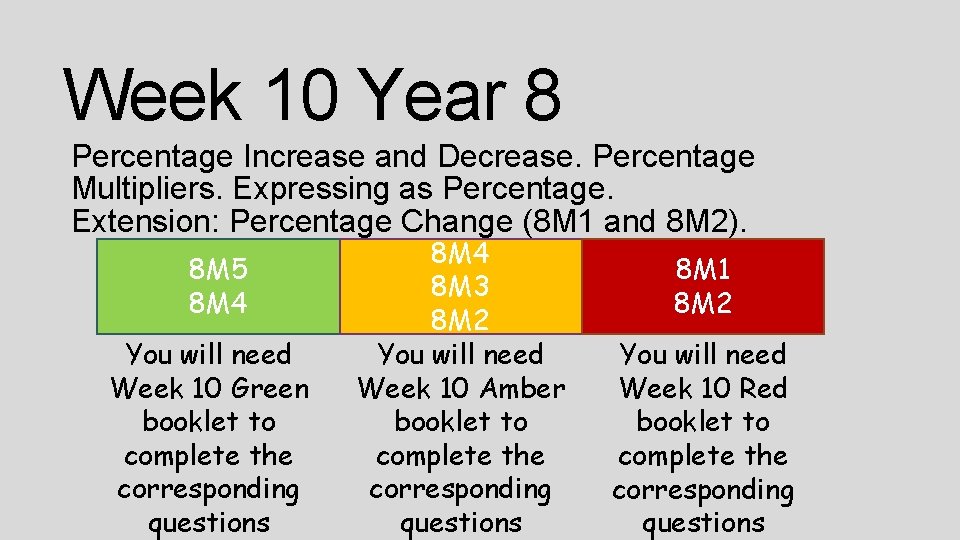 Week 10 Year 8 Percentage Increase and Decrease