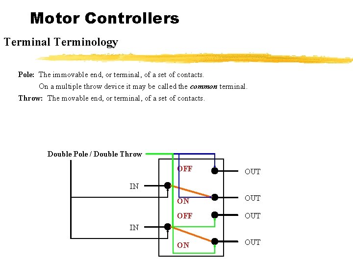 Motor Controllers Terminal Terminology Pole The immovable end