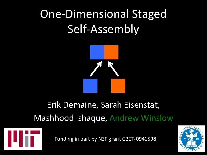 OneDimensional Staged SelfAssembly Erik Demaine Sarah Eisenstat Mashhood