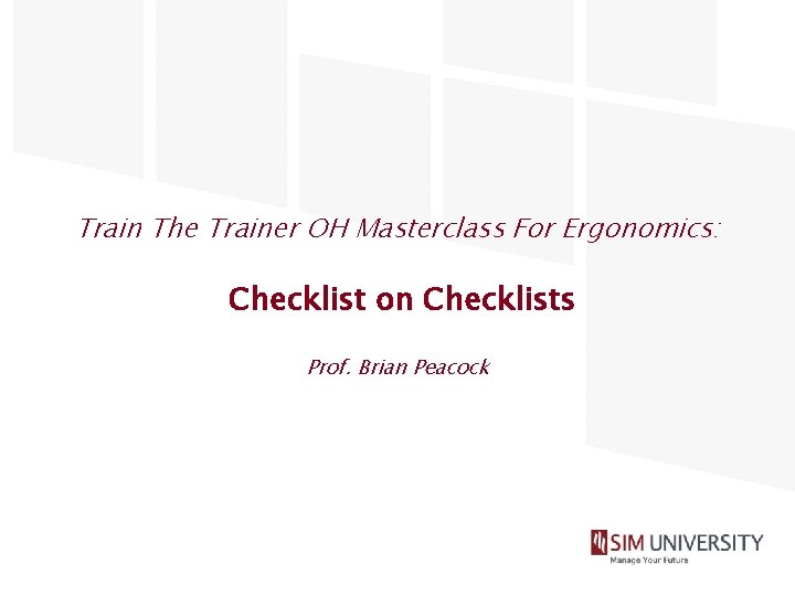 Train The Trainer OH Masterclass For Ergonomics Checklist