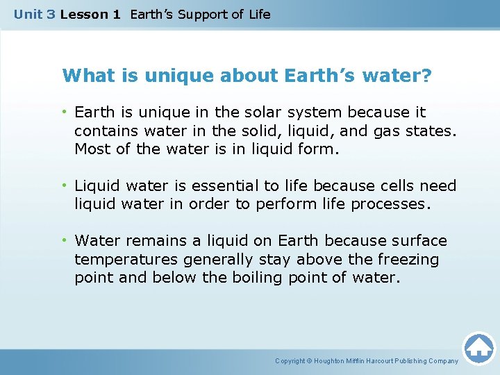 Unit 3 Lesson 1 Earths Support of Life