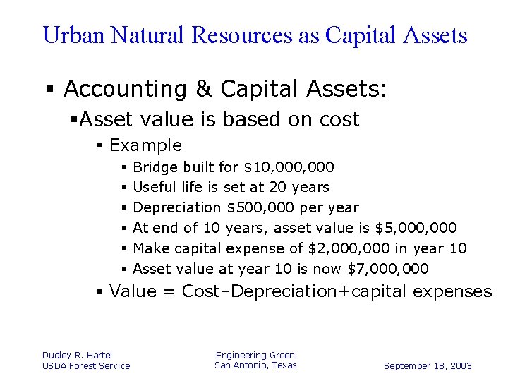 Urban Natural Resources as Capital Assets Dudley R