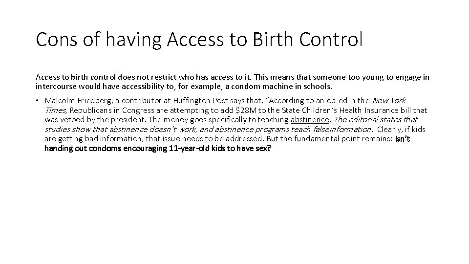 Birth Control The access to it and the