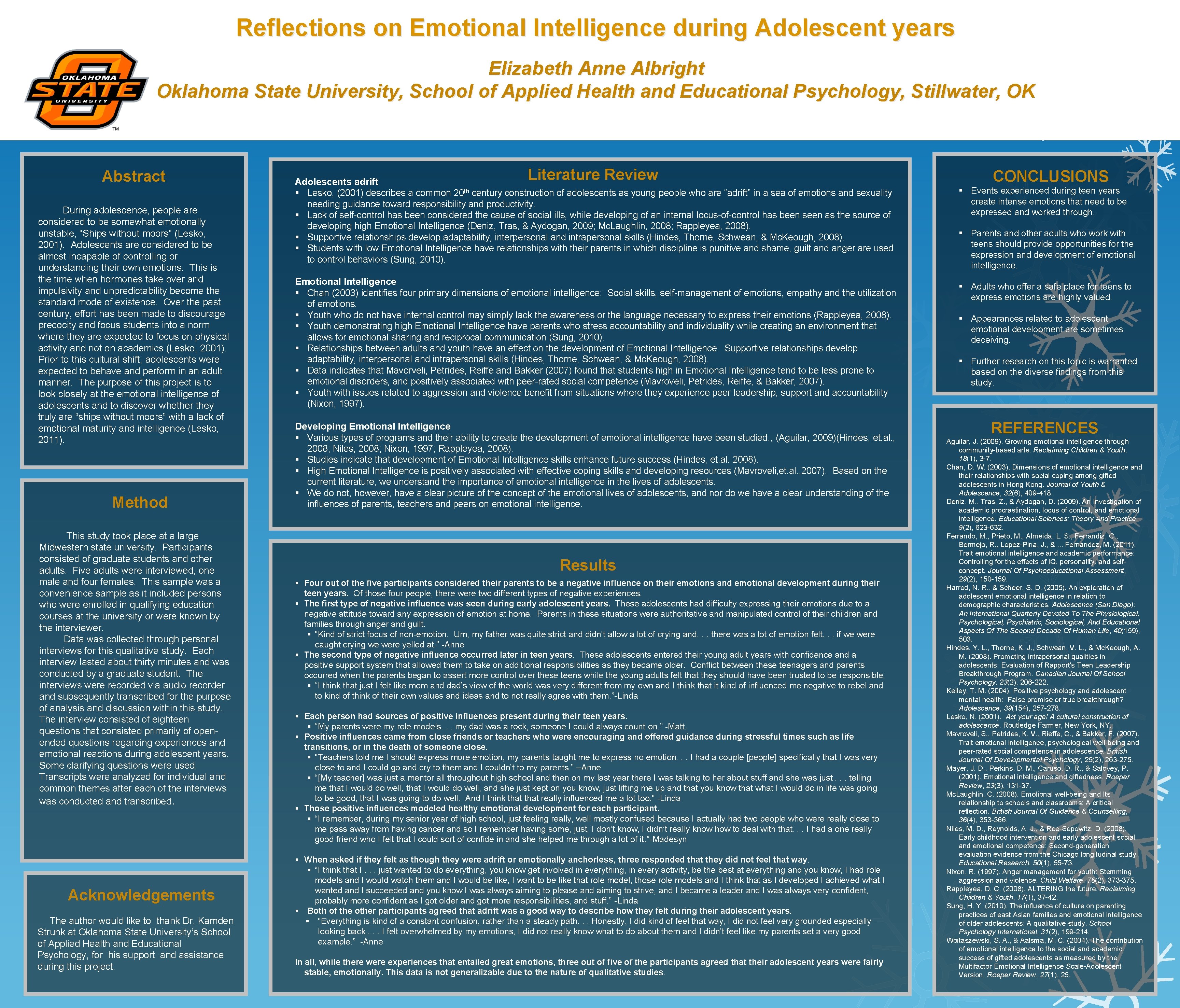 Reflections on Emotional Intelligence during Adolescent years Elizabeth