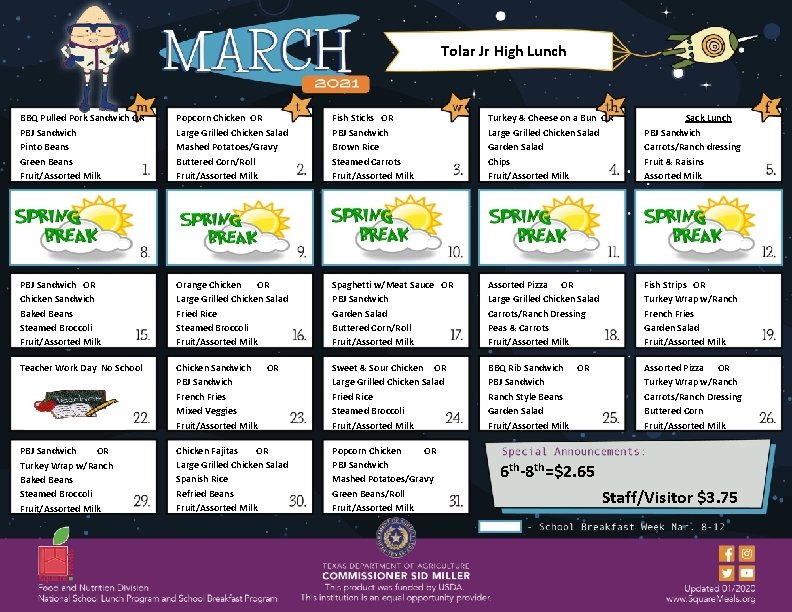 Tolar Jr High Lunch BBQ Pulled Pork Sandwich