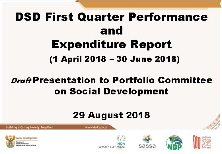 DSD First Quarter Performance and Expenditure Report 1
