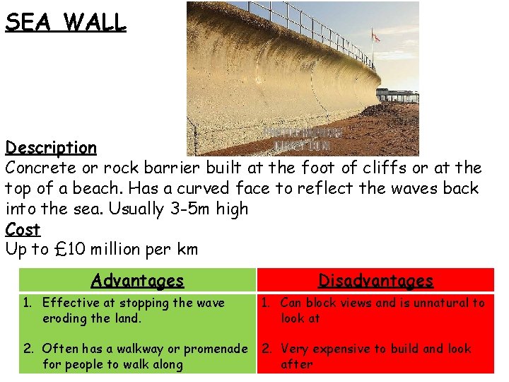 SEA WALL Description Concrete or rock barrier built