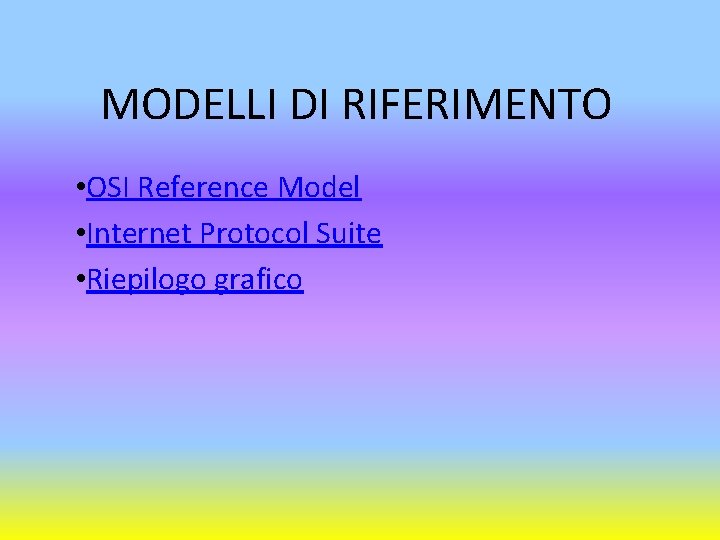 MODELLI DI RIFERIMENTO OSI Reference Model Internet Protocol