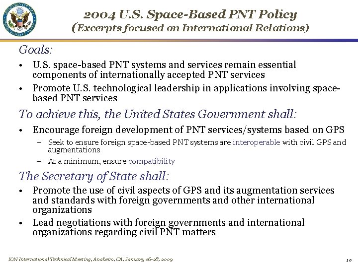 U S Activities to Promote Global Use of
