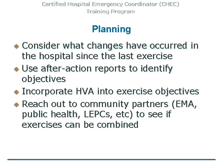Certified Hospital Emergency Coordinator CHEC Training Program Exercises