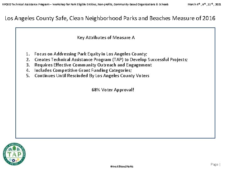 Technical Assistance Program Workshop Park Eligible Entities Nonprofits