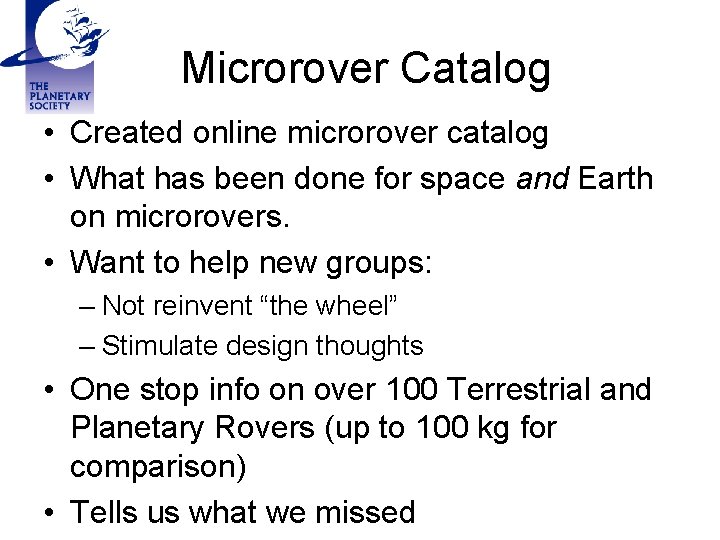 Microrovers Current and Past Examples and Conclusions Microrover