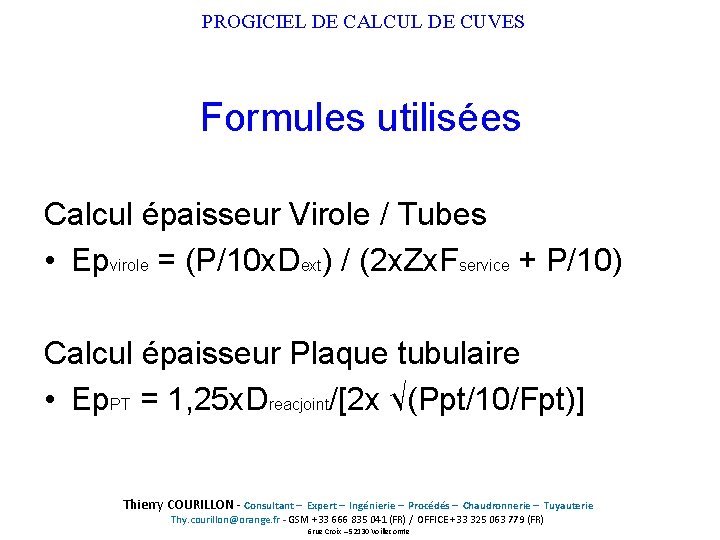 PROGICIEL DE CALCUL DE CUVES Objectif Pouvoir prdimensionner