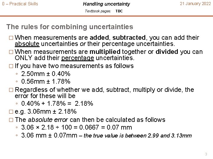 0 Practical Skills Handling uncertainty Textbook pages Title
