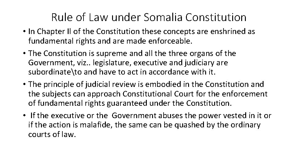 Rule of Law under Somalia Constitution In Chapter