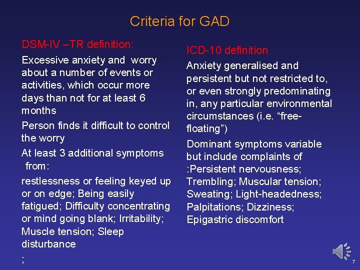 Treatment of Generalized Anxiety Disorder Evidence Reconsidered Prof